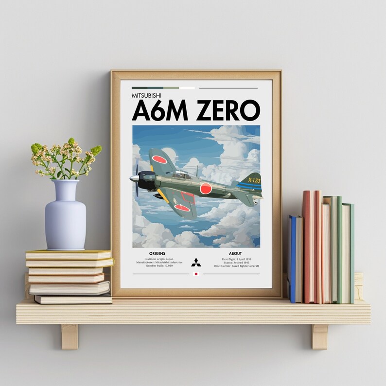 Mitsubishi A6M ZERO Poster WWII Aviation Art, Fighter Jet Print, Plane ...