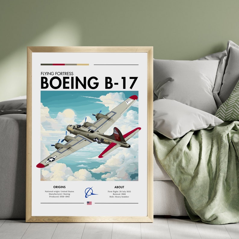 Boeing B-17 Flying Fortress Print WWII Aviation Art, Heavy Bomber ...