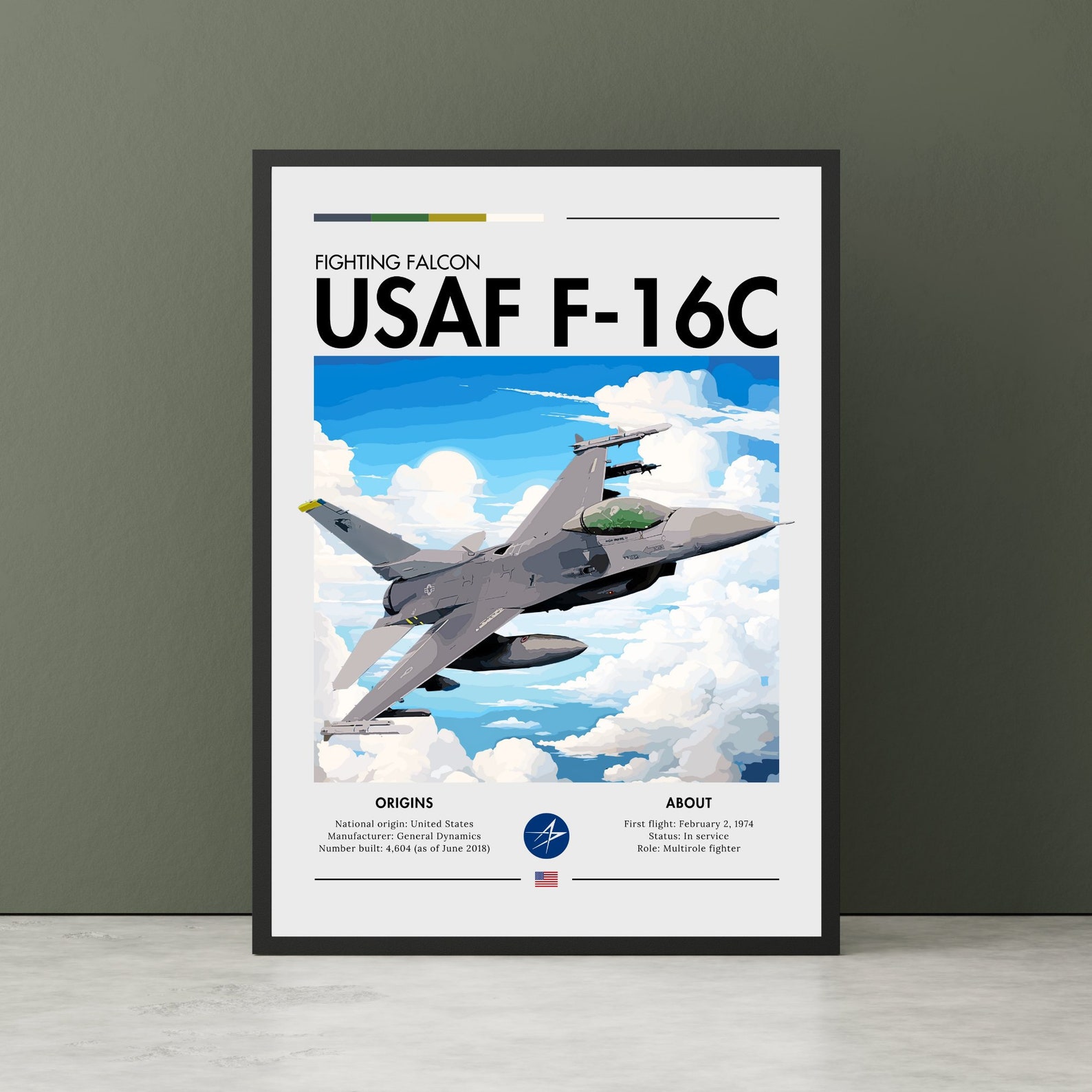 USAF - F16C Fighting Falcon Poster - Aviation Art, Fighter Jet Print ...