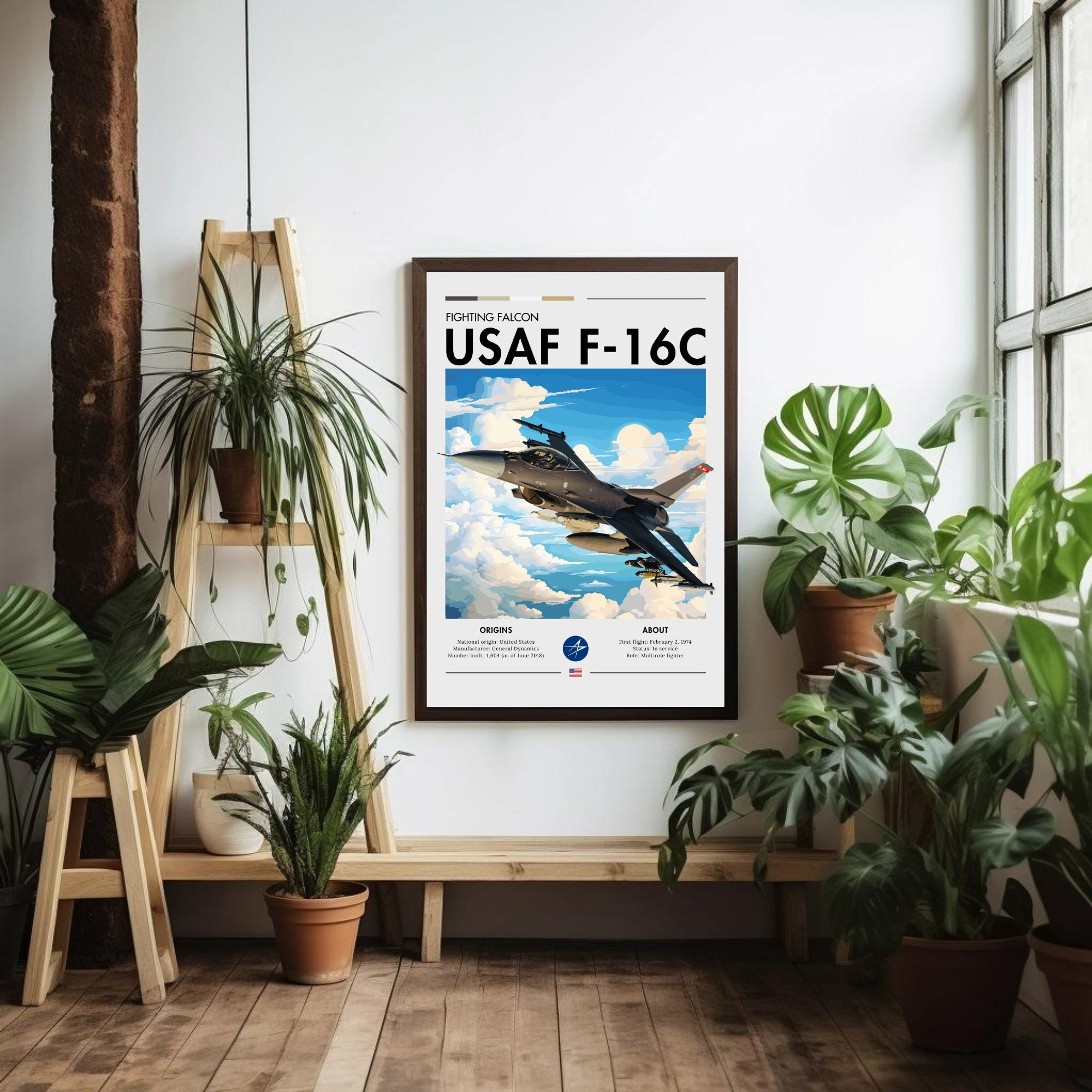 USAF F-16 Poster USAF Aviation Art, Multirole Fighter Jet Print, Plane ...