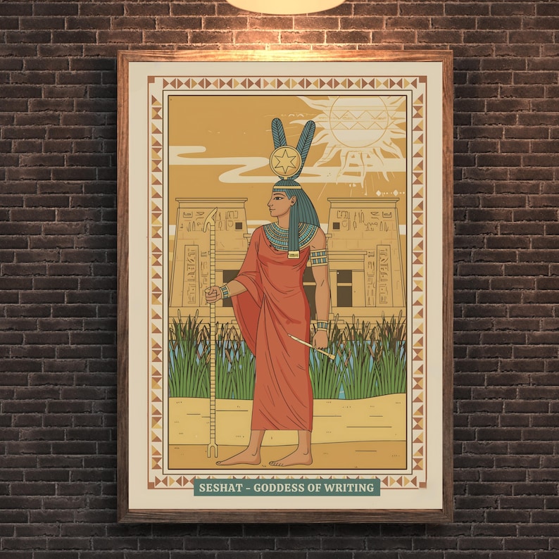Seshat Goddess of Writing Poster - Vintage Egyptian Mythology Print ...