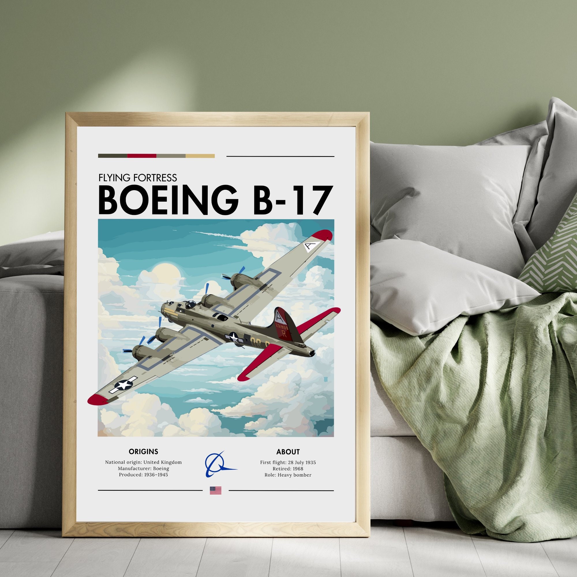 Boeing B-17 Flying Fortress Print WWII Aviation Art, Heavy Bomber ...