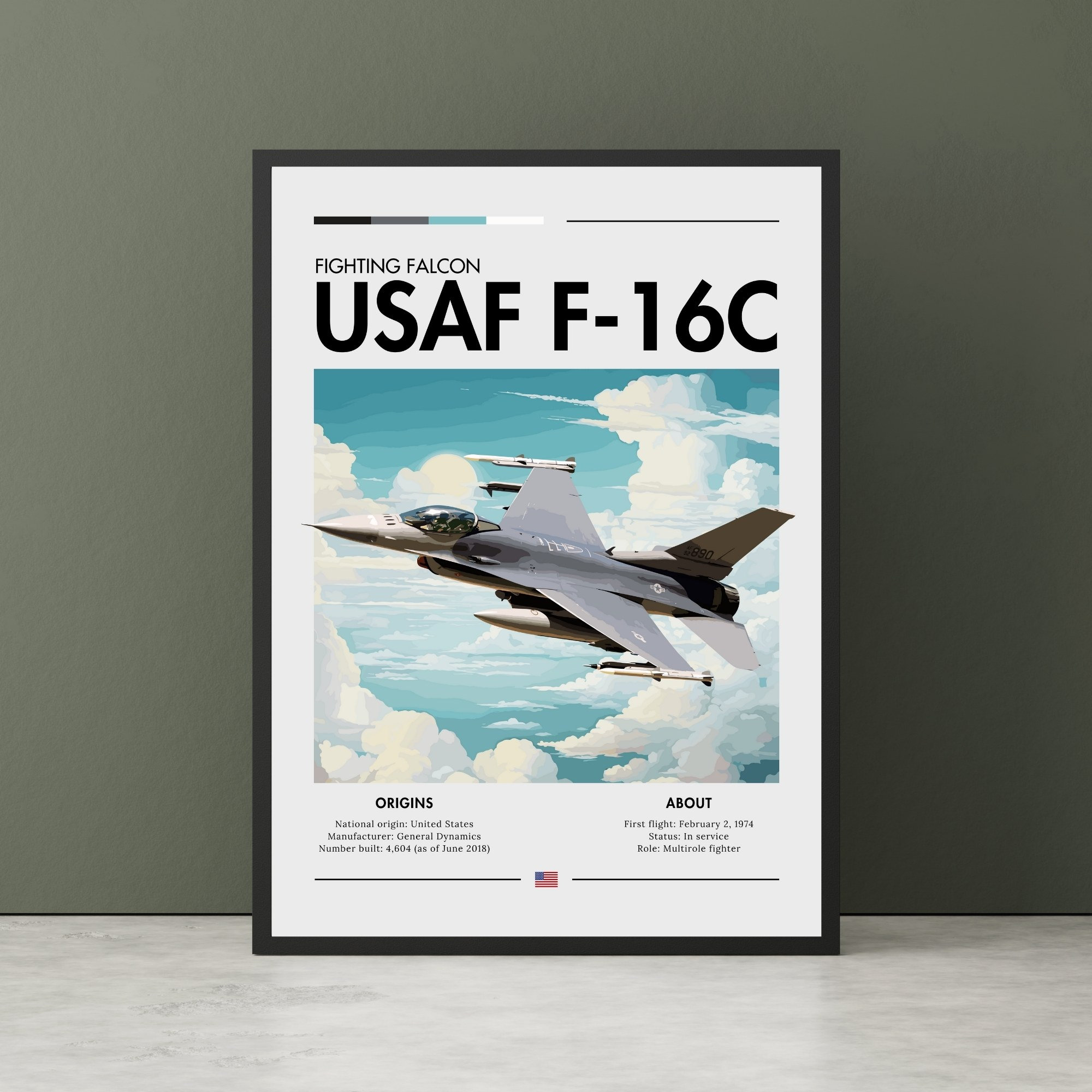 USAF - F16C Fighting Falcon Poster - Aviation Art, Fighter Jet Print ...