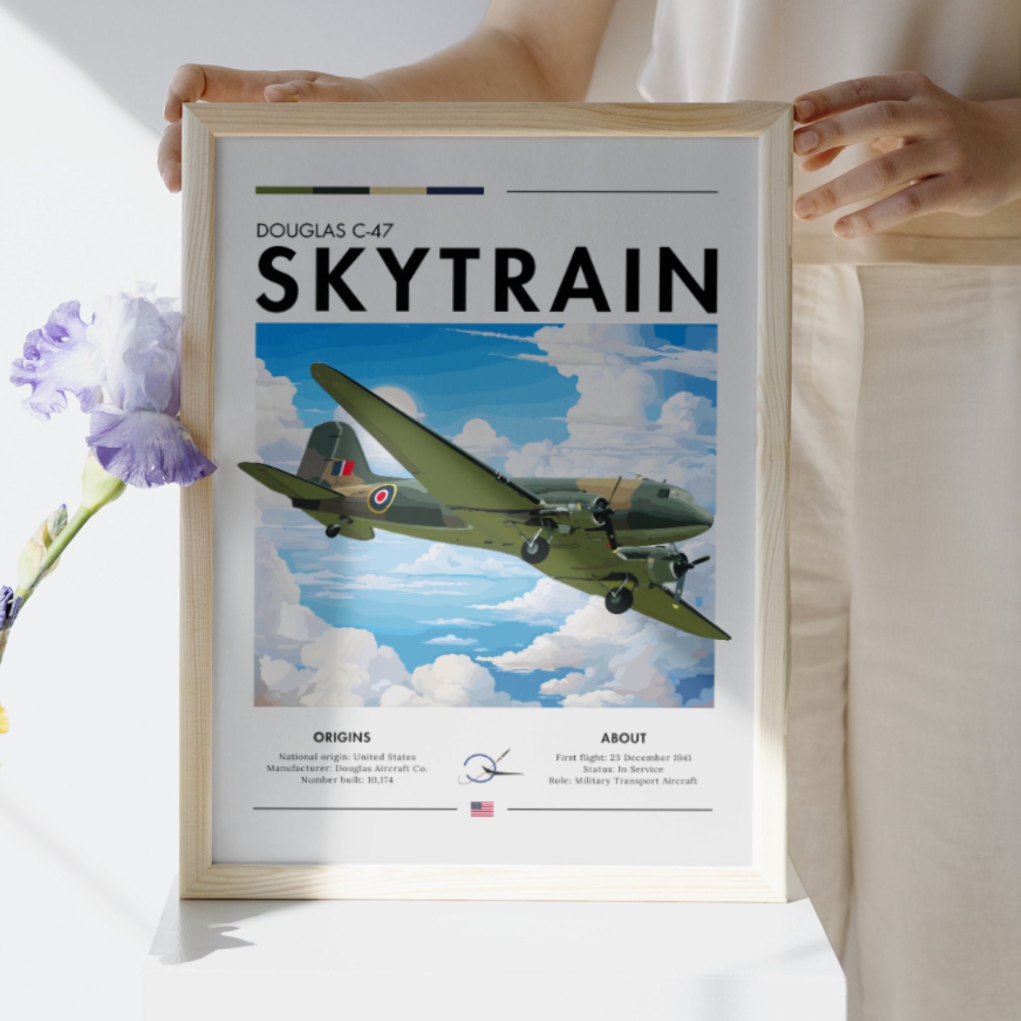 Douglas C-47 Skytrain Print WWII Aviation Art, Transport Aircraft ...