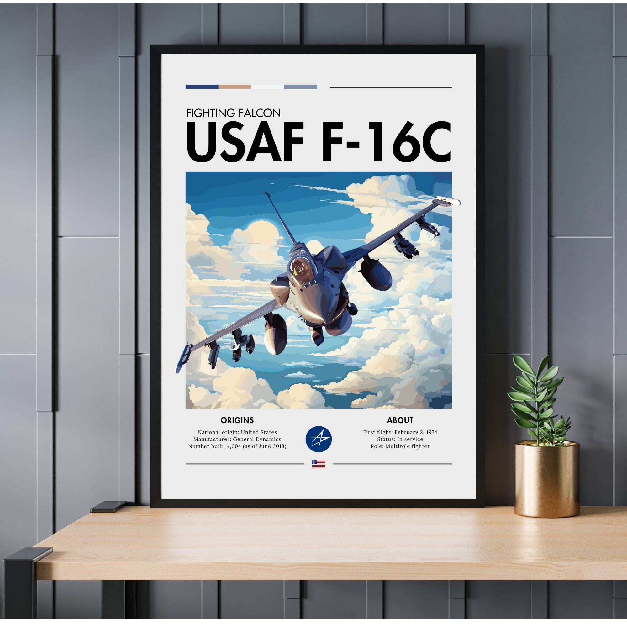 General Dynamics F-16 Fighting Falcon Poster USAF Aviation Art ...