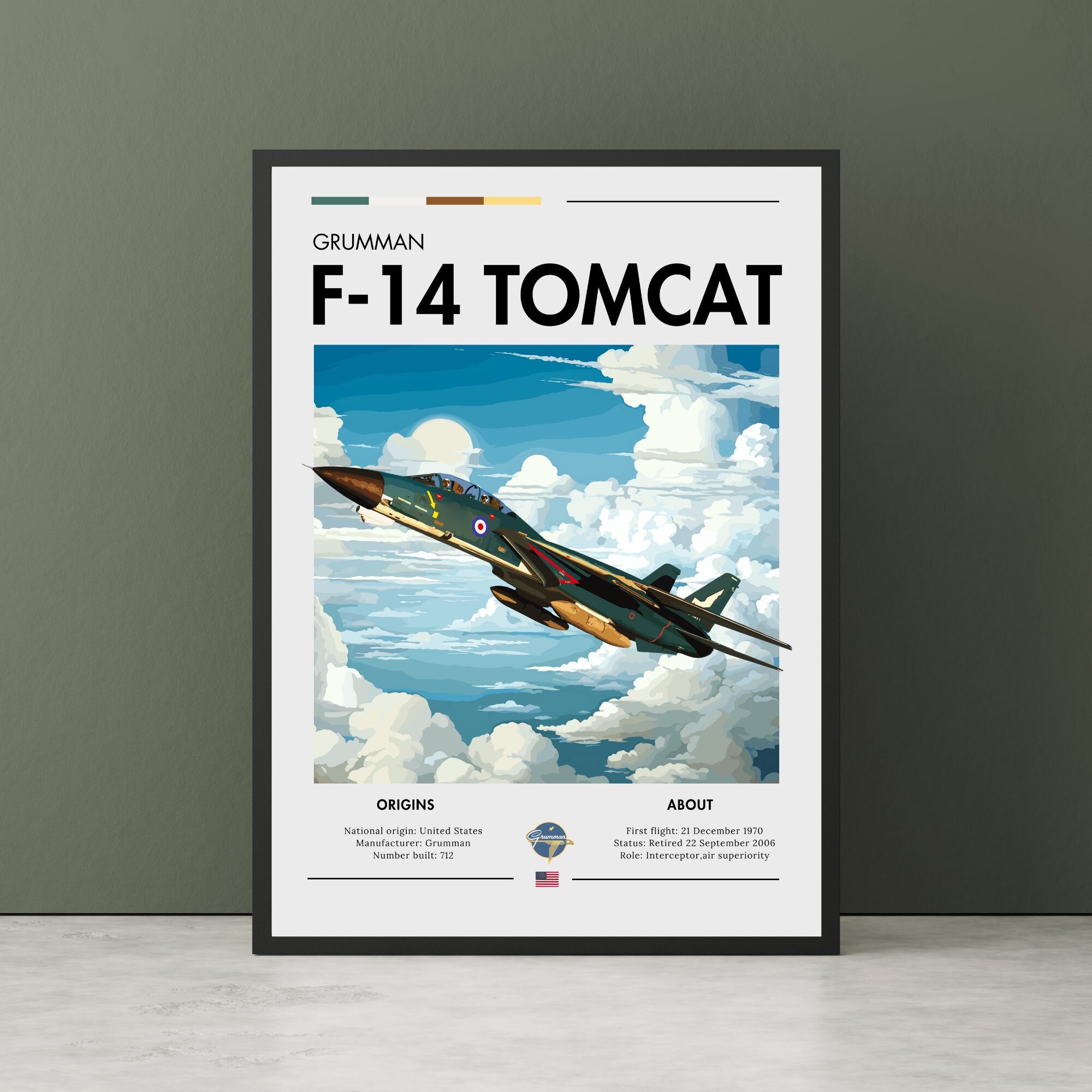 Grumman F-14 Tomcat Supersonic Print Aviation Art, Vietnam War Plane ...