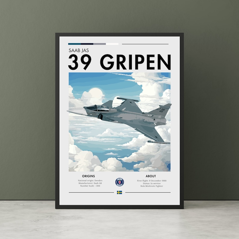 Saab JAS 39 Gripen Print – Swedish Aviation Art, Fighter Jet Poster - Etsy