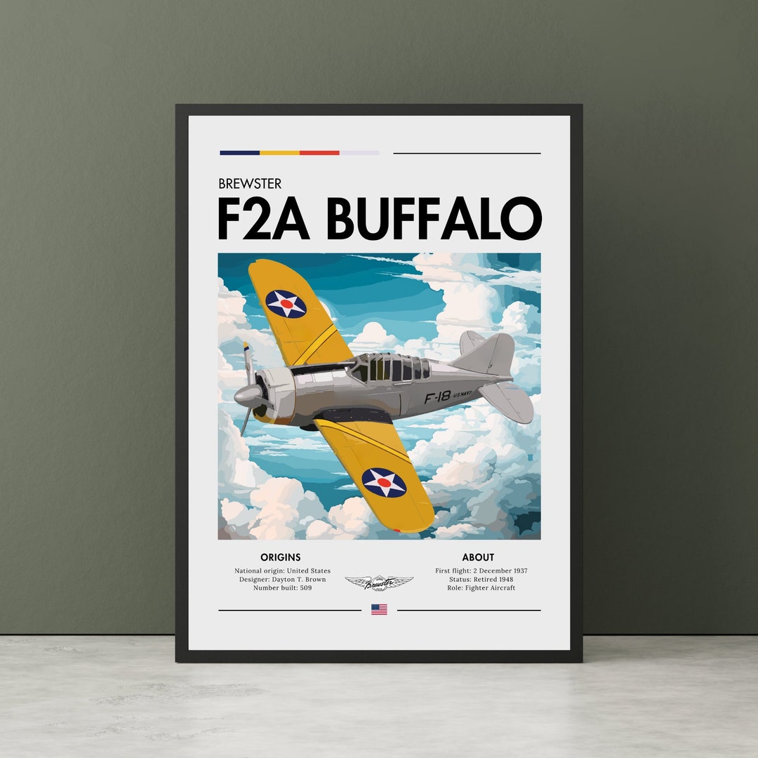 Brewster F2A Buffalo Print WWII Aviation Art, USA Monoplane, RAF ...