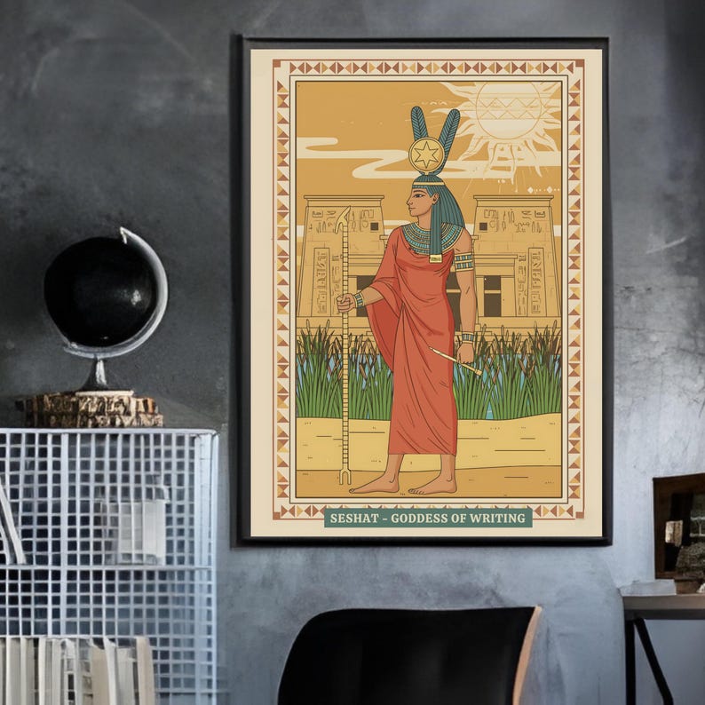 Seshat Goddess of Writing Poster - Vintage Egyptian Mythology Print ...