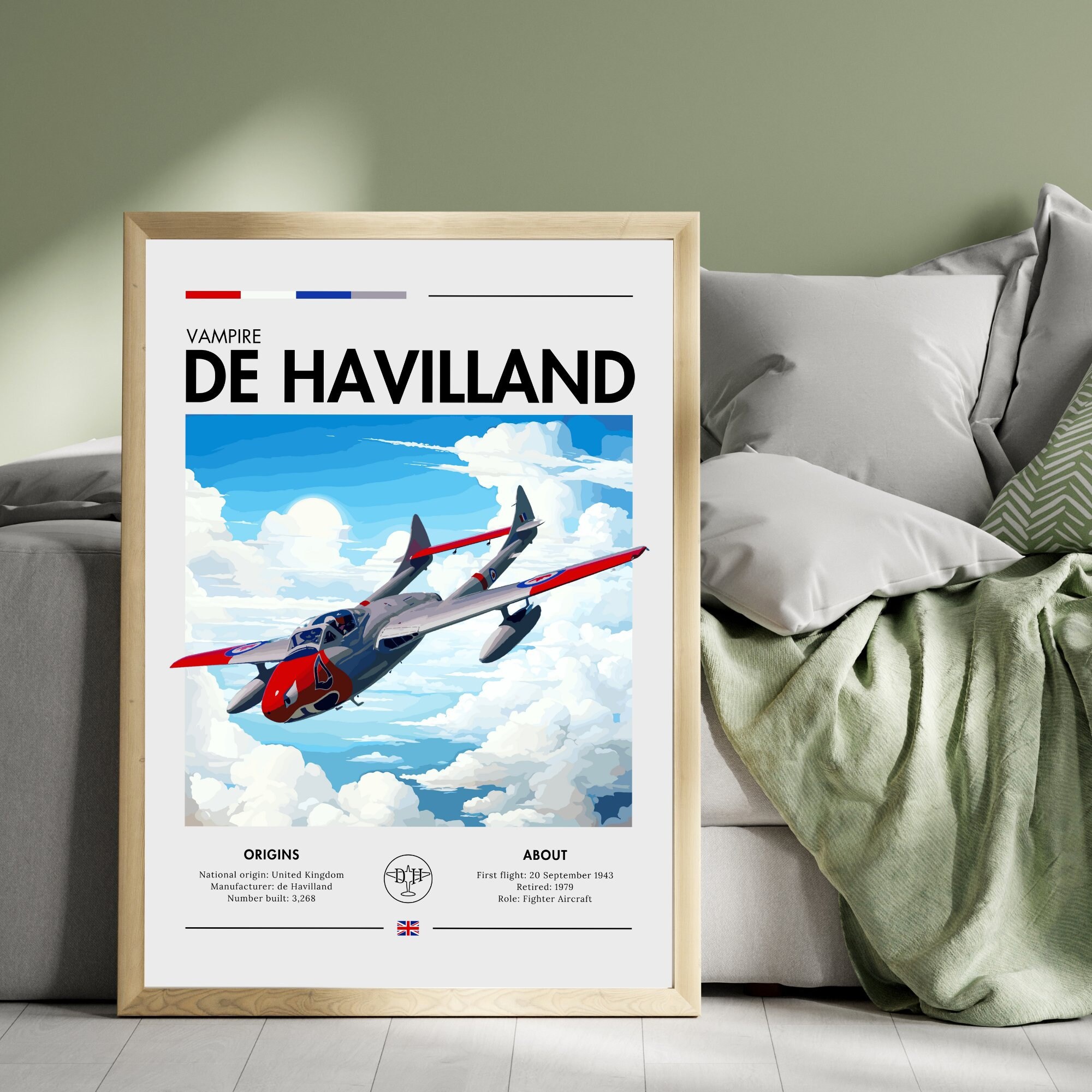 De Havilland Vampire Poster - WWII Aviation Art, Fighter Aircraft Jet ...