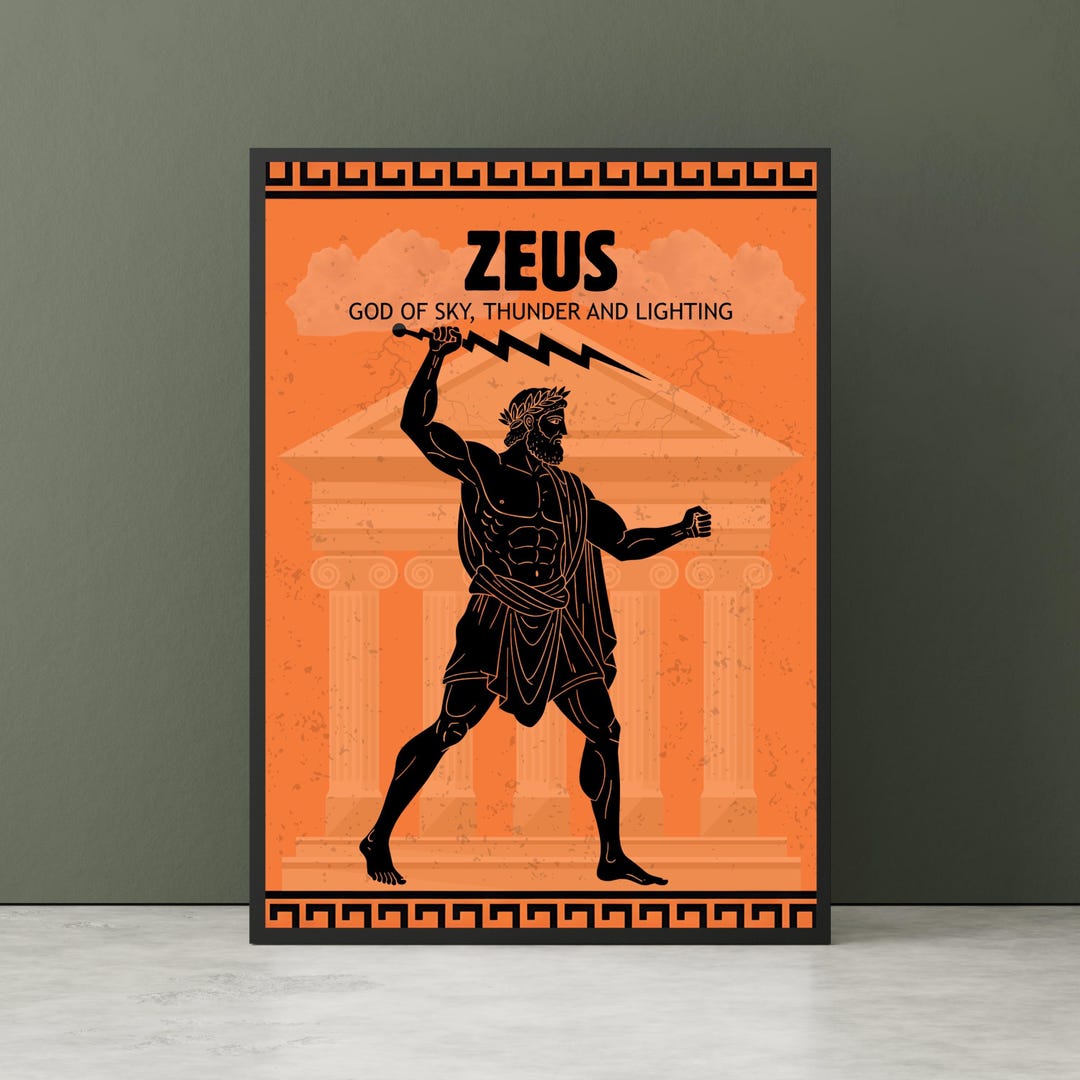 ZEUS Greek God Print - Minimalist Mythology Poster, King of Olympians ...