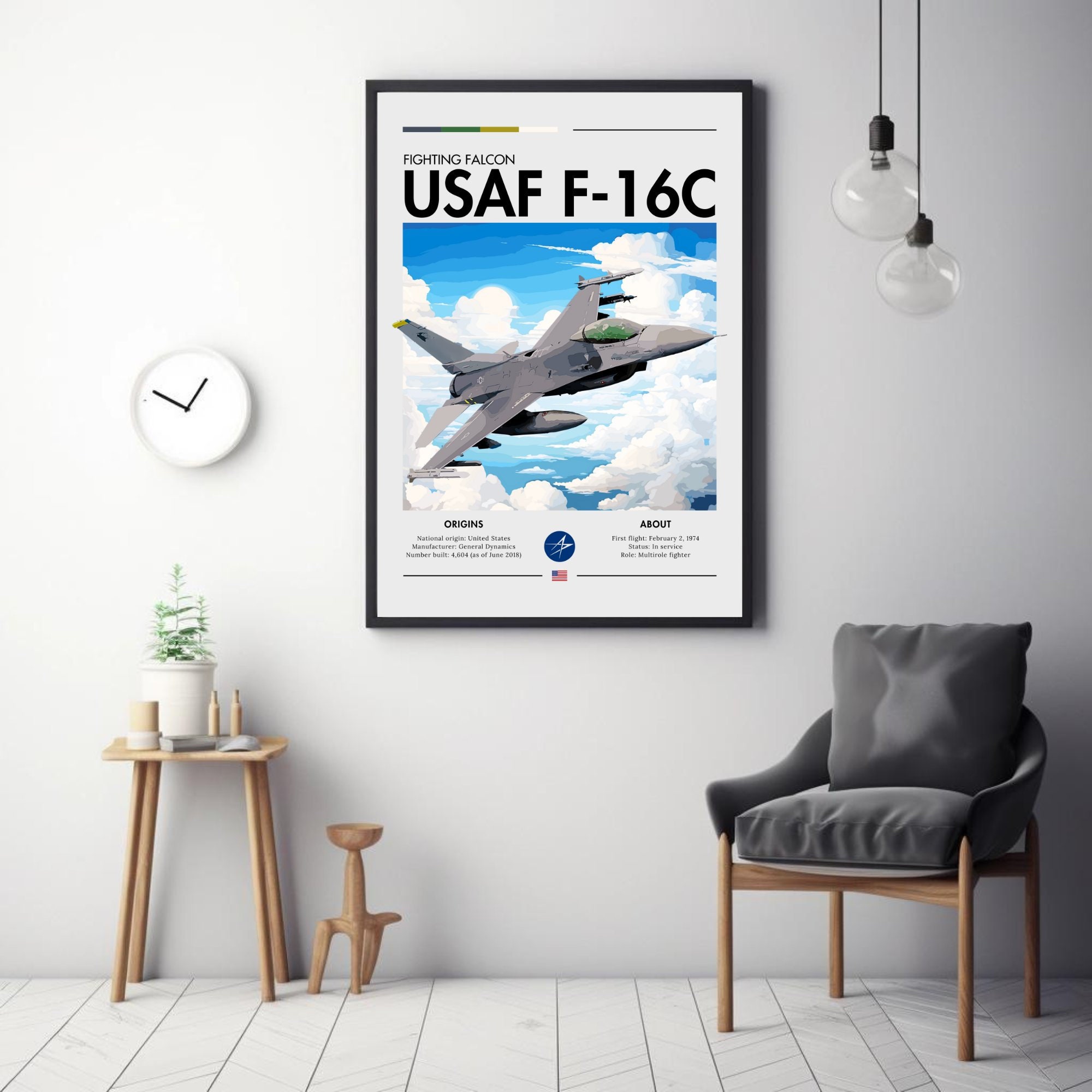 USAF F16C Fighting Falcon Poster Aviation Art, Fighter Jet Print, Plane ...