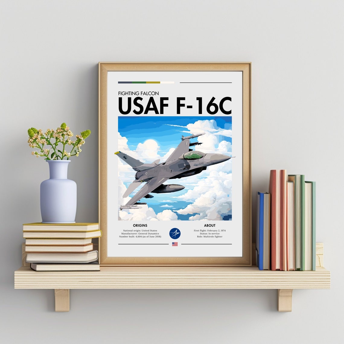 USAF F16C Fighting Falcon Poster Aviation Art, Fighter Jet Print, Plane ...