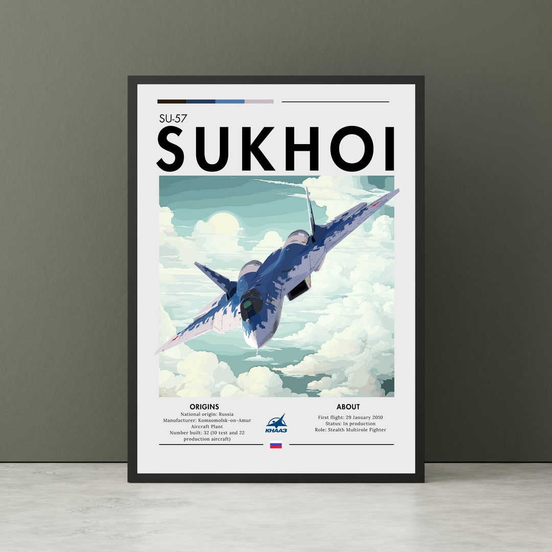 Sukhoi Su-57 Print - 5th Generation Aircraft Art , White Cliffs, Plane ...