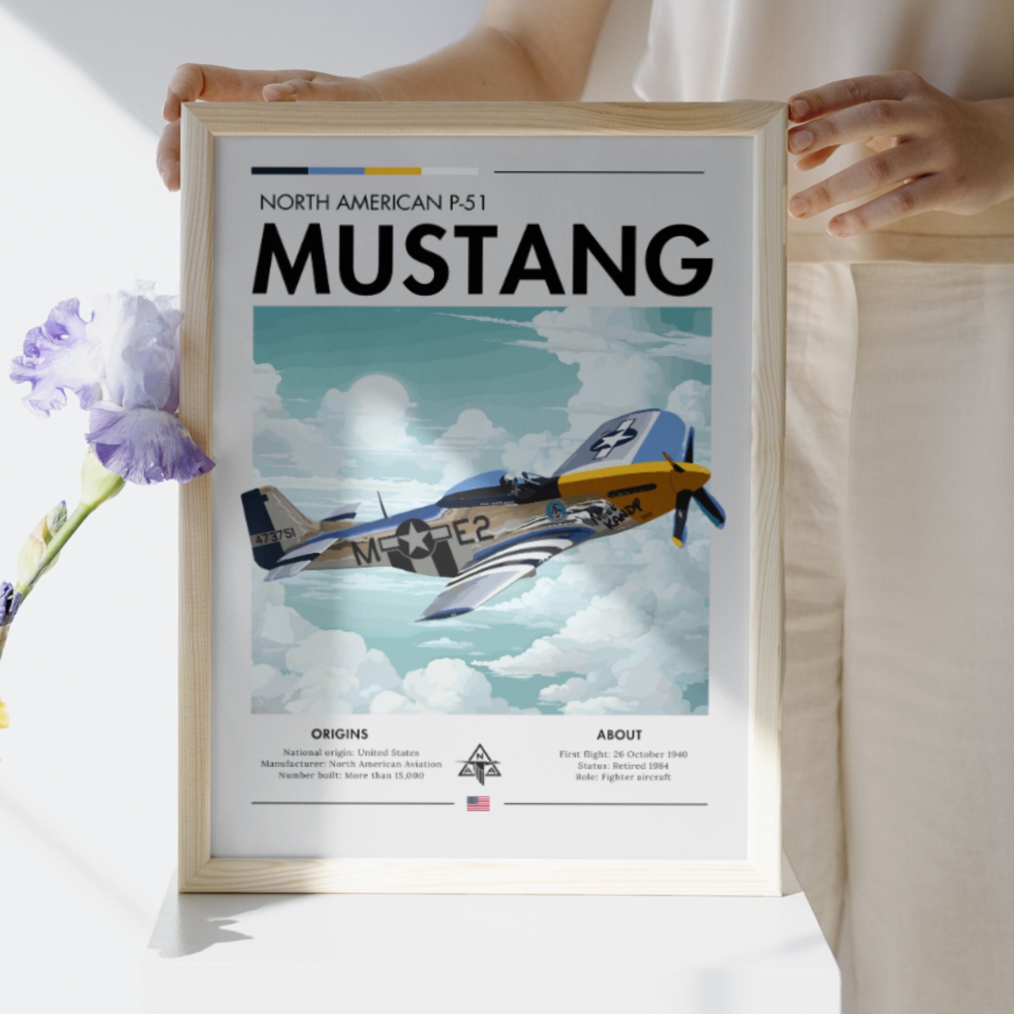 North American P-51 Mustang Print WWII Aviation Art, Korean War, Royal ...