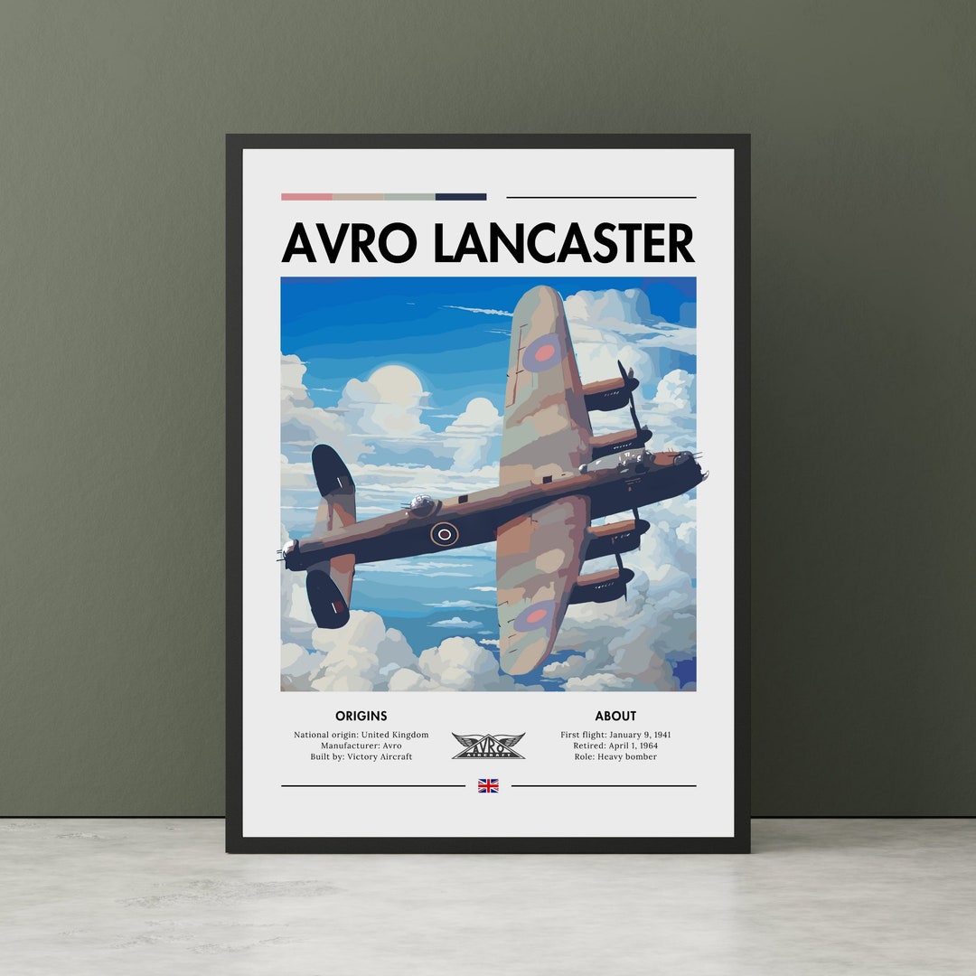 Vintage Avro Lancaster Bomber Print - WWII Aviation Art, Battle of Britain, White Cliffs, Plane ...