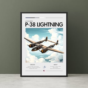 Vintage Lockheed P-38 Lightning Bomber Print - WWII Aviation Art, USA ...