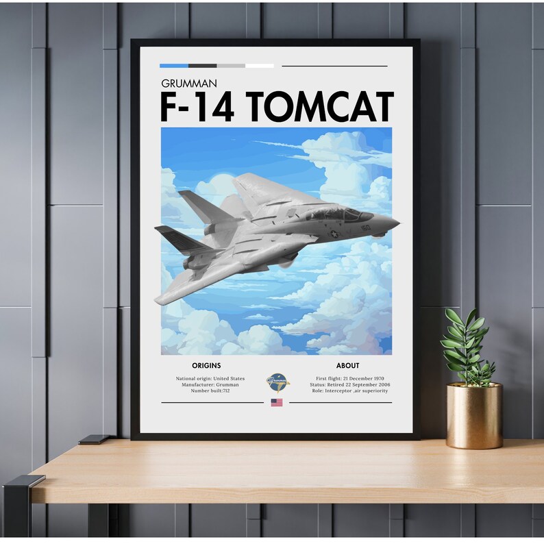 Grumman F-14 Tomcat Supersonic Print Aviation Art, Vietnam War Plane ...