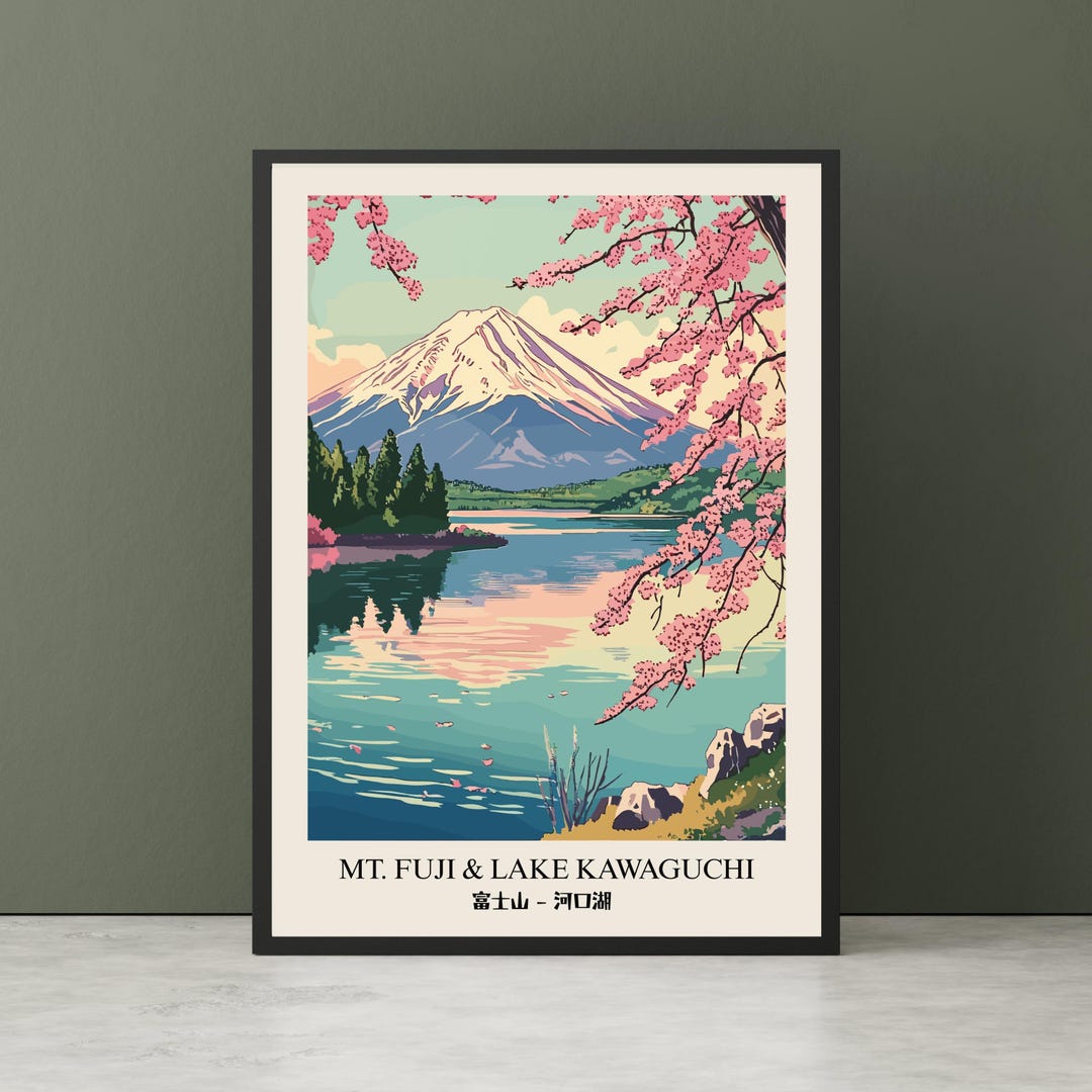Mt. Fuji & Lake Kawaguchi - Okada Koichi Inspired Print, Vintage ...