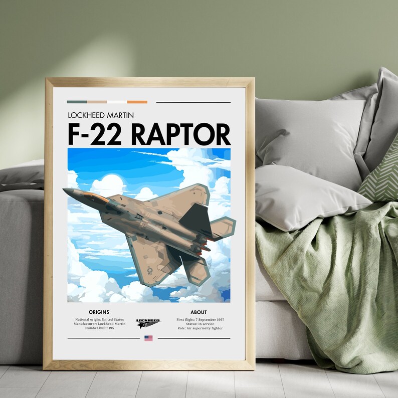 Lockheed Martin F-22 Raptor Print USAF Aviation Art, Ground Attack ...