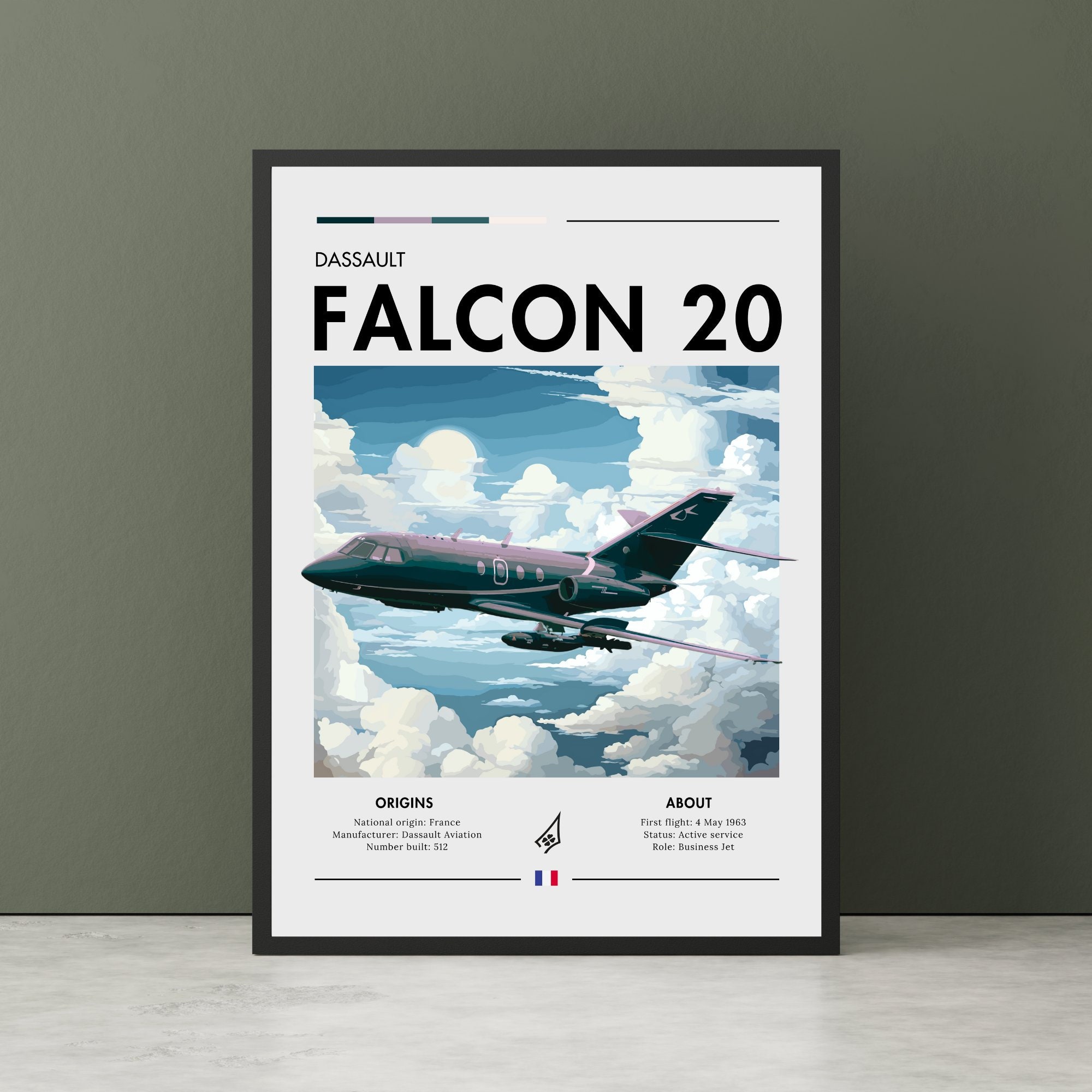 Dassault Falcon 20 Print - Aviation Art, French Aircraft, White Cliffs ...