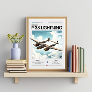 Vintage Lockheed P-38 Lightning Bomber Print - WWII Aviation Art, USA ...