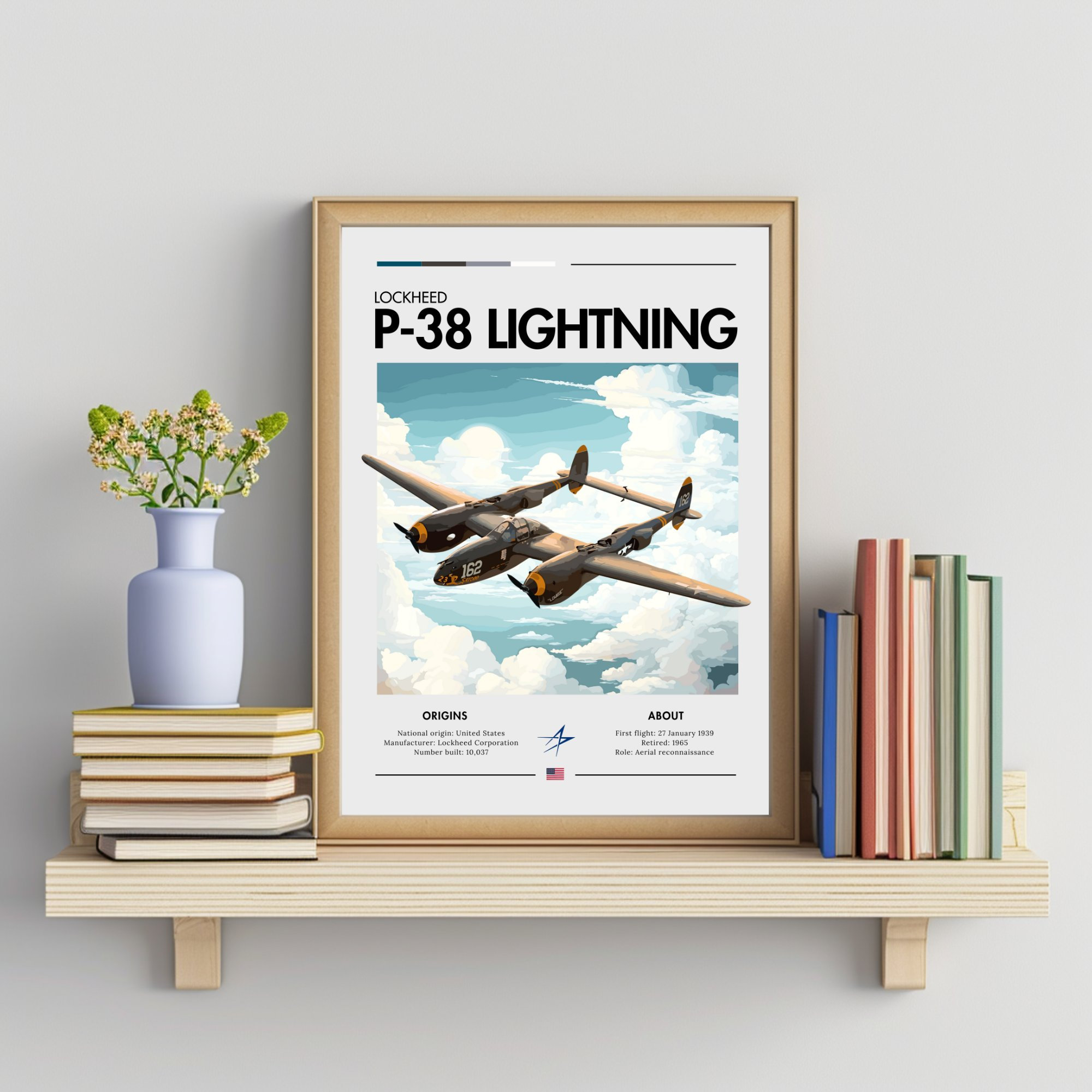 Vintage Lockheed P-38 Lightning Bomber Print - WWII Aviation Art, USA ...