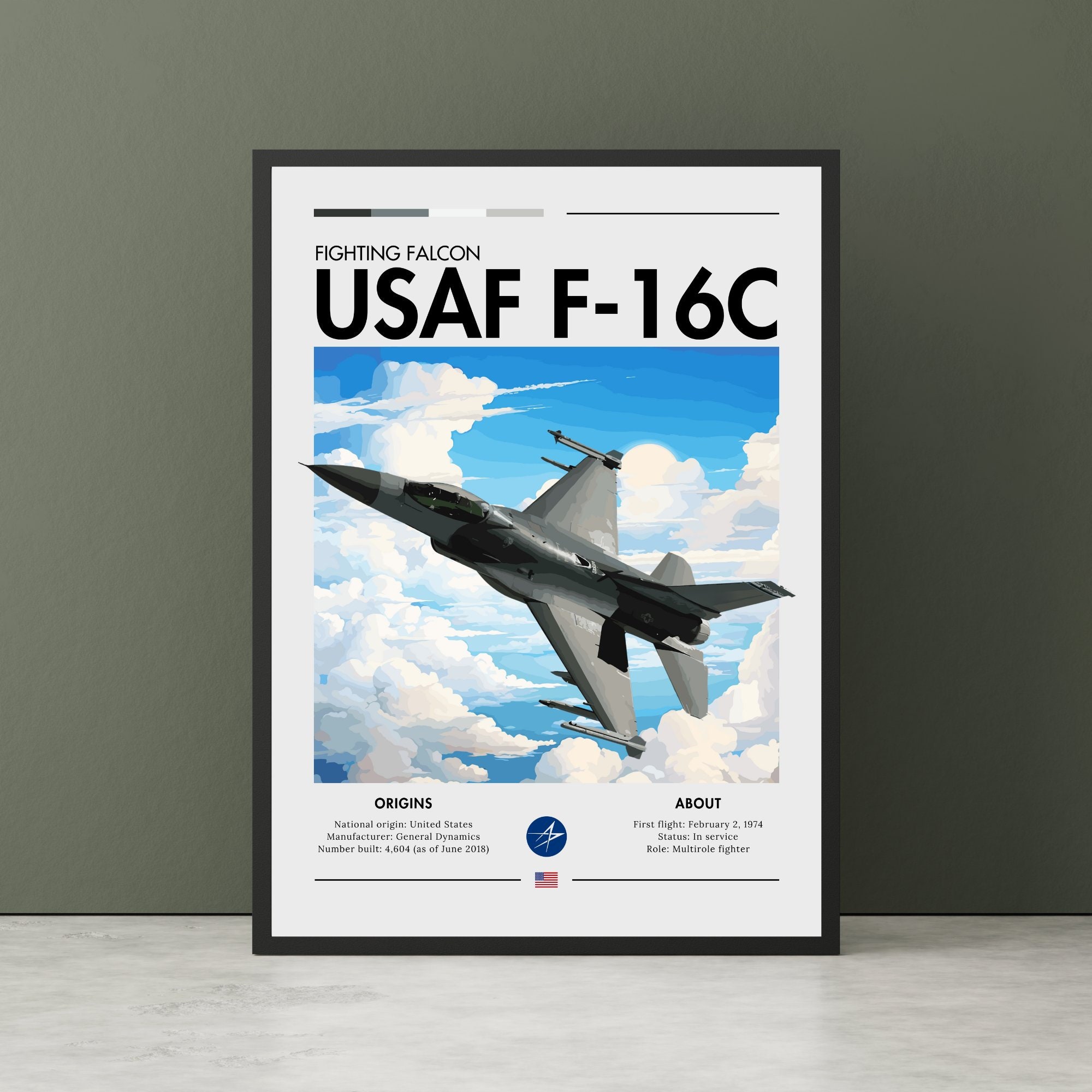 USAF F-16 Poster USAF Aviation Art, Multirole Fighter Jet Print, Plane ...