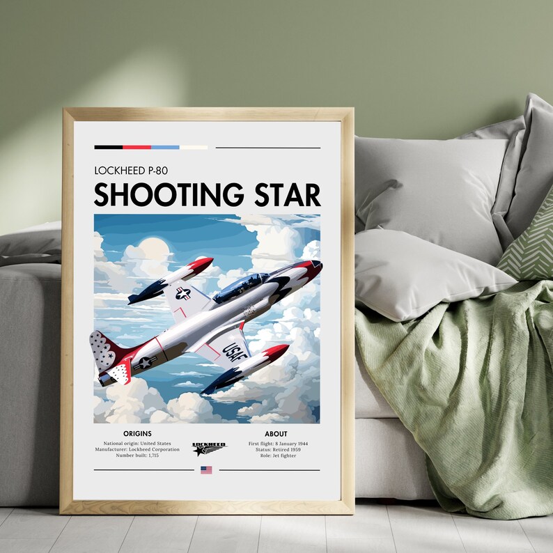 Lockheed P-80 Shooting Star Print WWII Aviation Art, USA Airforce, White Cliffs, Plane Poster ...