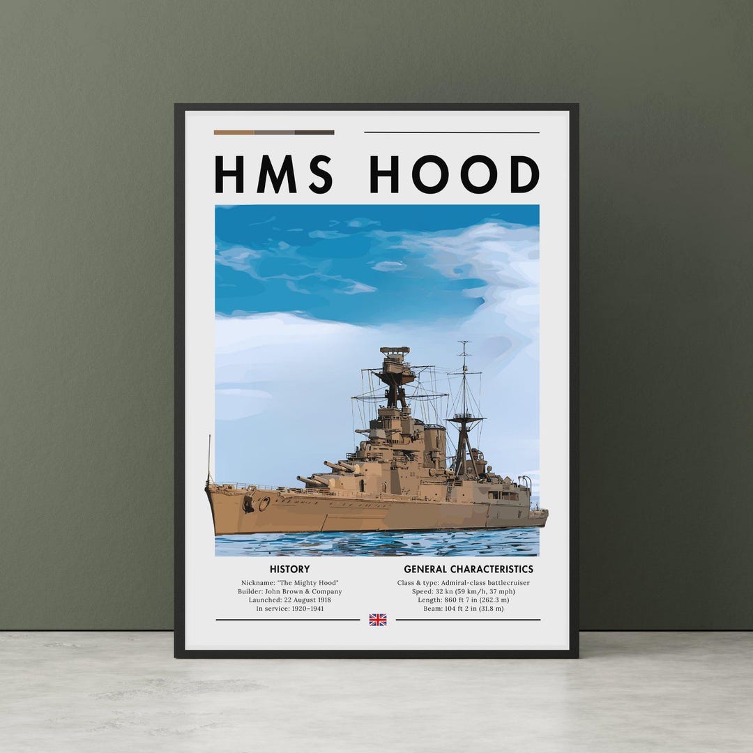 HMS Hood Battlecruiser Poster, Historic Naval Ship Art - Etsy