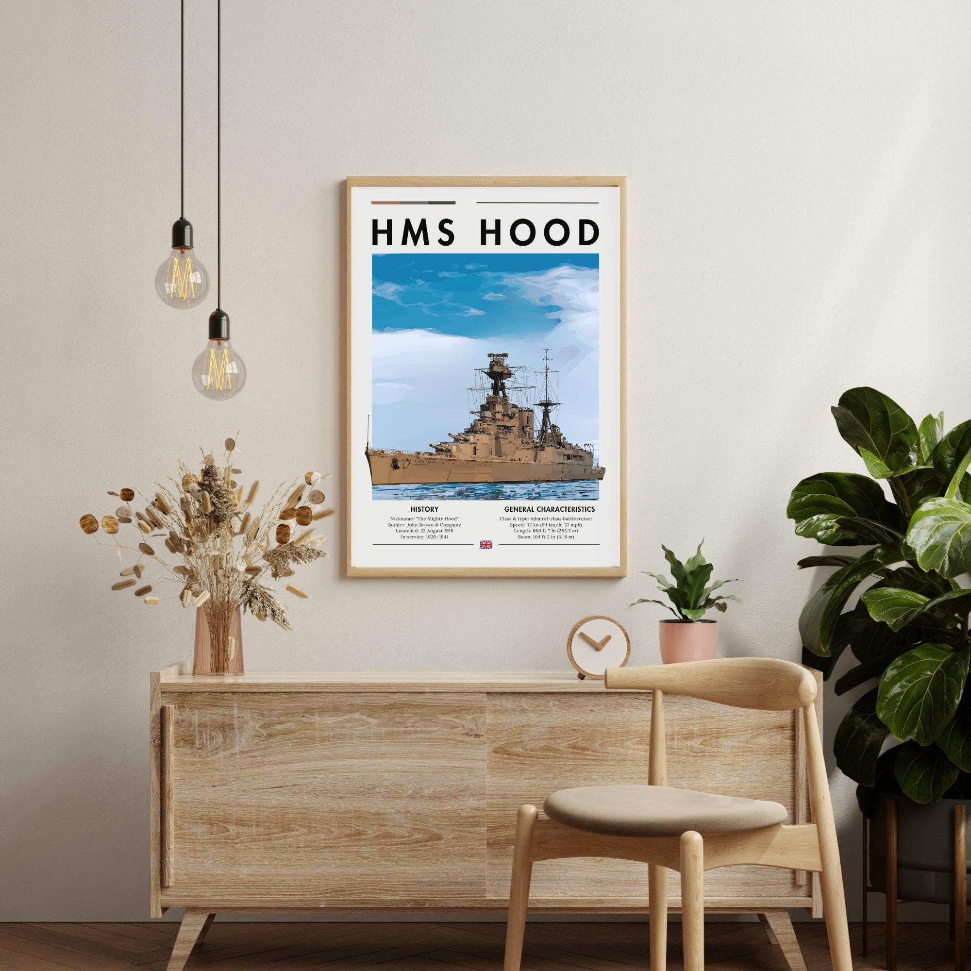 HMS Hood Battlecruiser Poster, Historic Naval Ship Art - Etsy