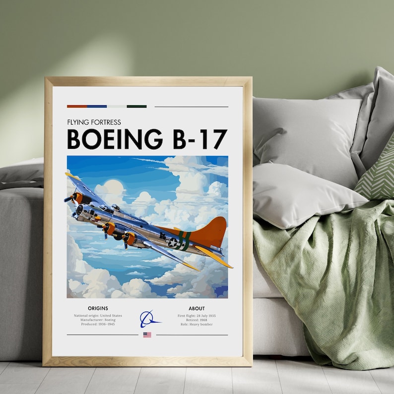 Boeing B-17 Flying Fortress Print WWII Aviation Art, Heavy Bomber ...