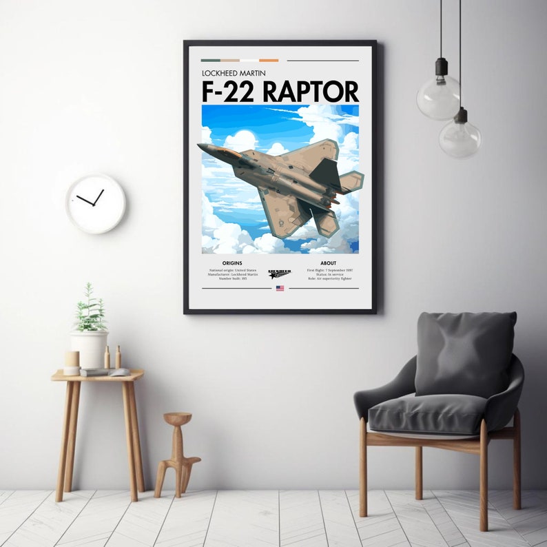 Lockheed Martin F-22 Raptor Print USAF Aviation Art, Ground Attack ...