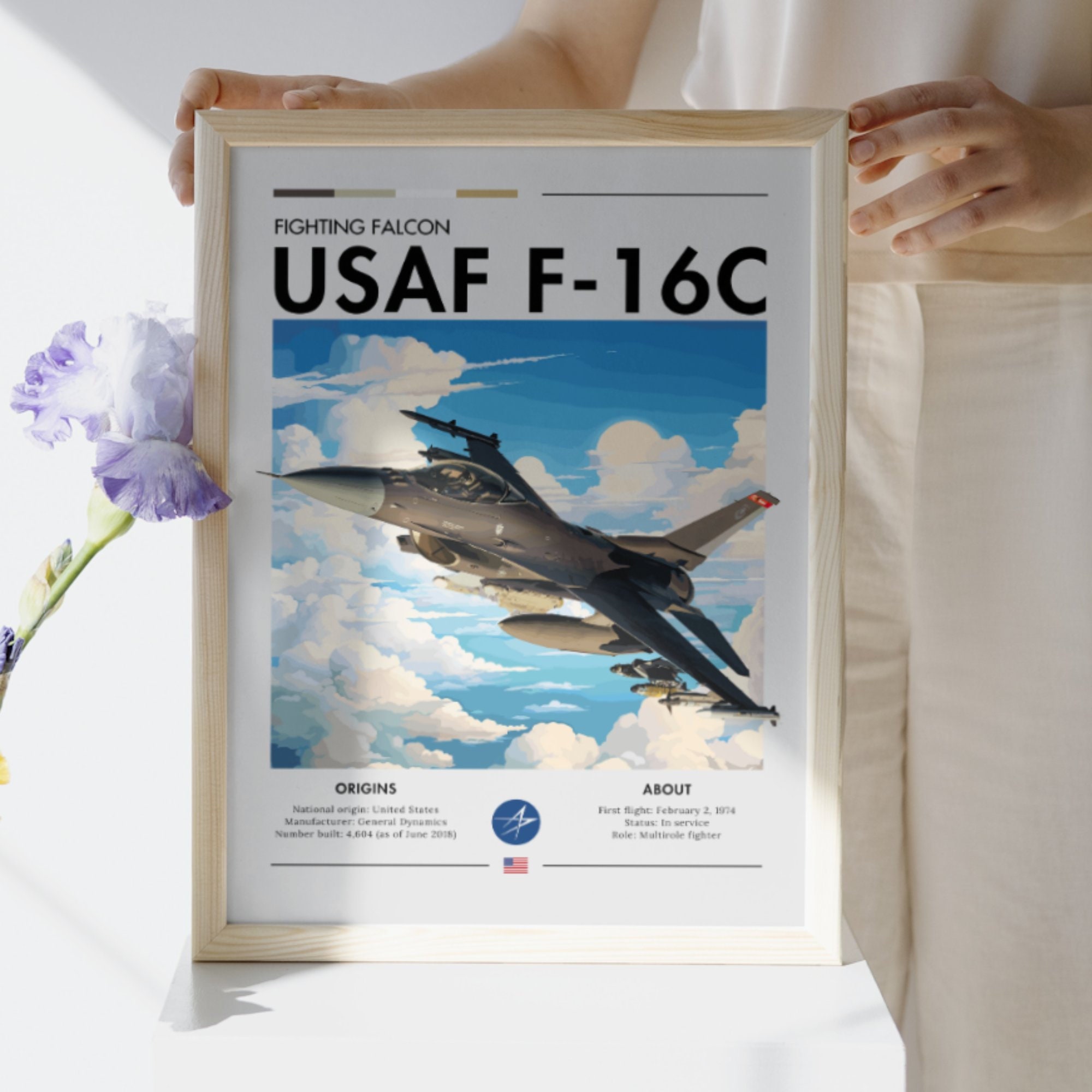 USAF F-16 Poster - USAF Aviation Art, Multirole Fighter Jet Print ...