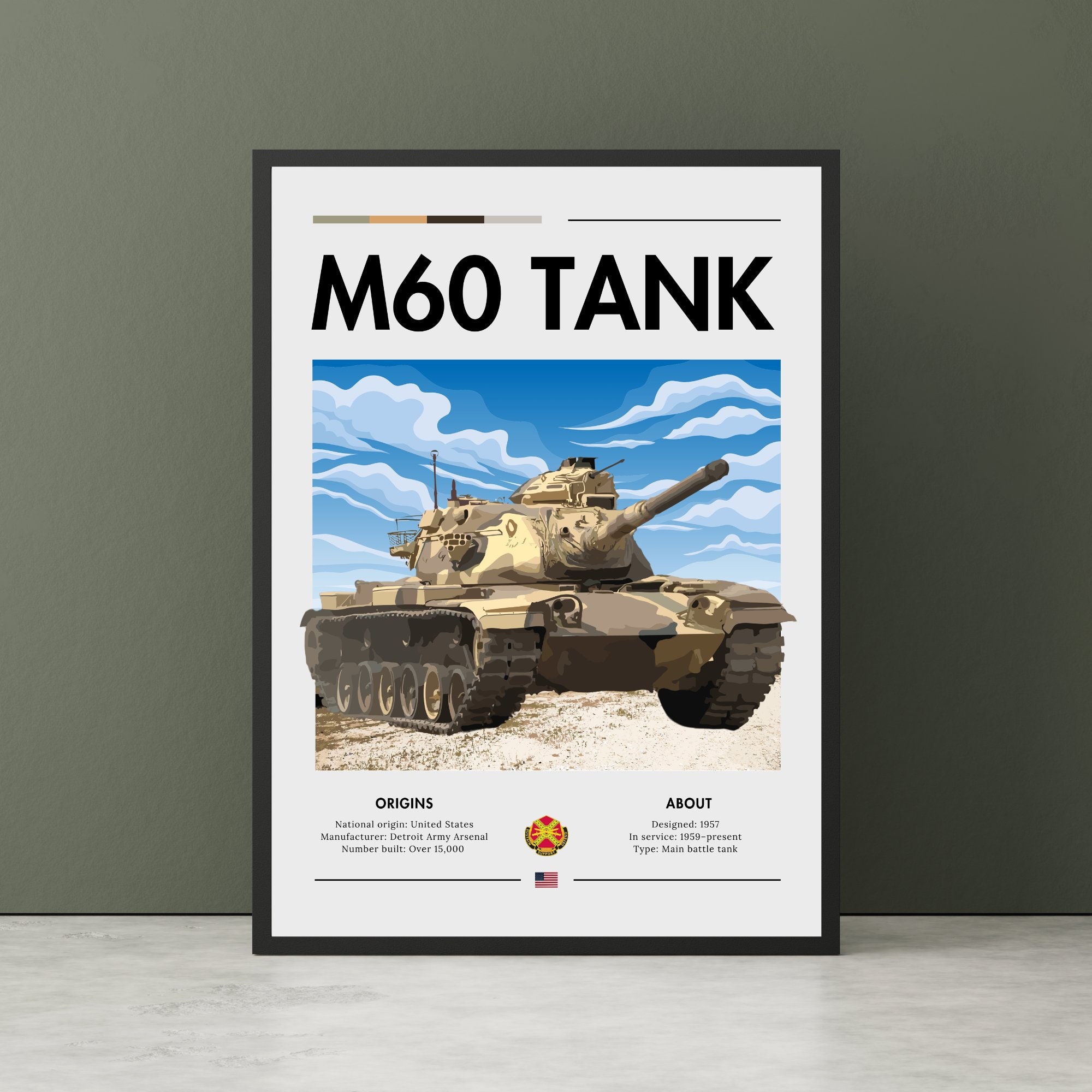 M60 Tank Print - Vietnam War Art, Main Battle Tank, Clouds, Ground ...