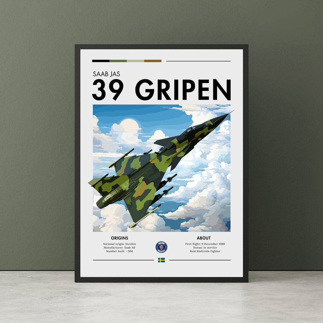 Saab JAS 39 Gripen Aviation Art Print – Swedish Fighter Jet - Etsy