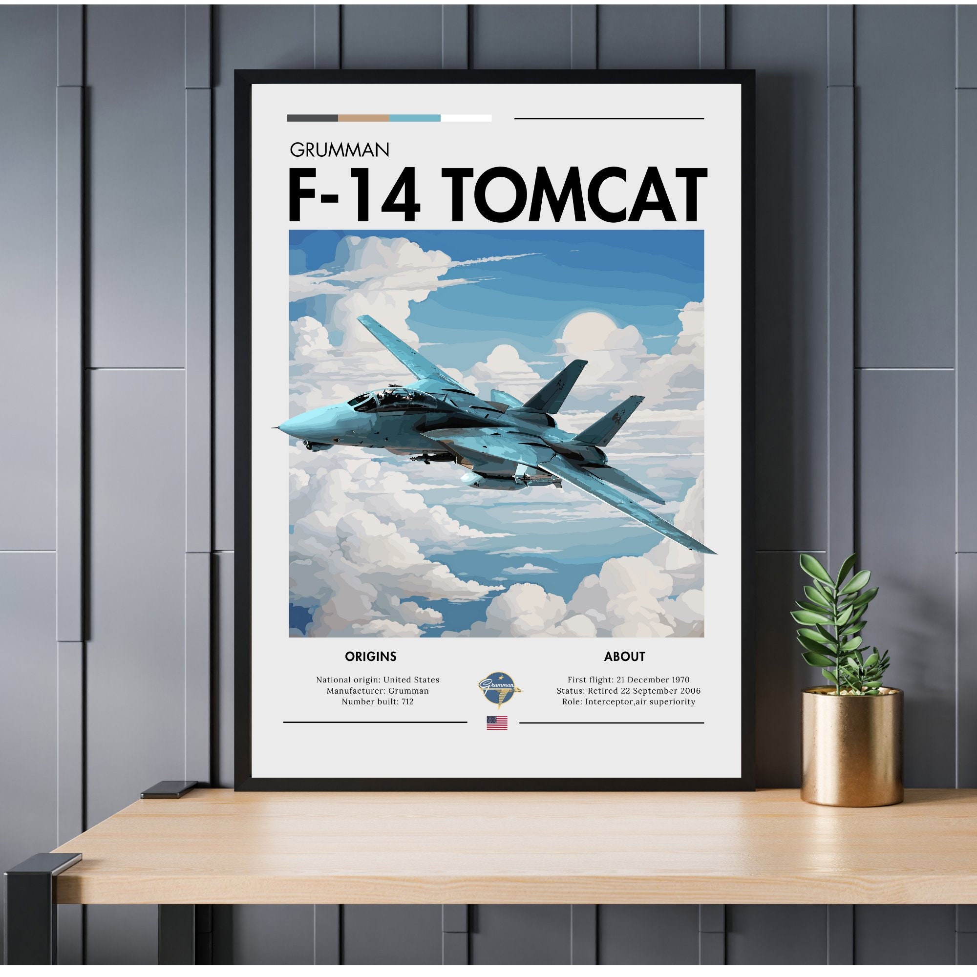 Grumman F-14 Tomcat Supersonic Print Aviation Art, Vietnam War Plane ...