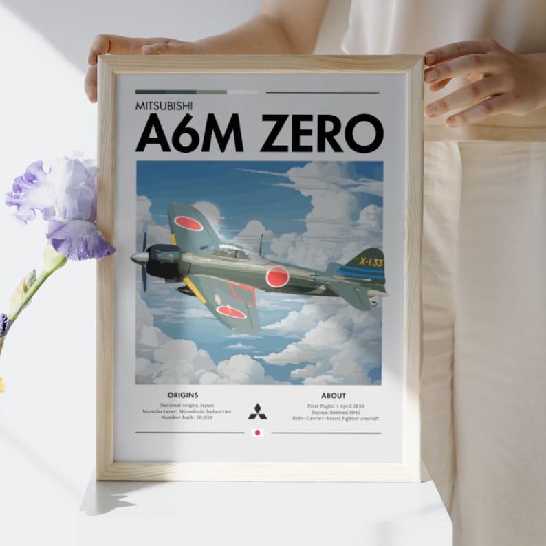 Mitsubishi A6M ZERO Poster - WWII Aviation Art, Fighter Jet Print ...