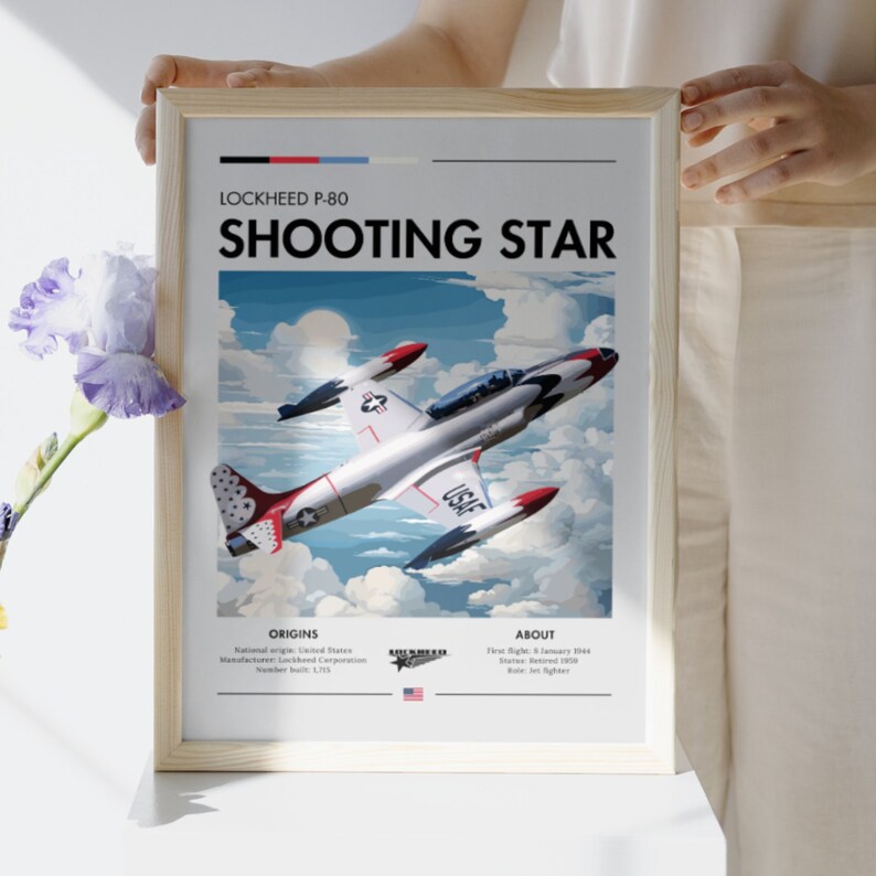 Lockheed P-80 Shooting Star Print WWII Aviation Art, USA Airforce, White Cliffs, Plane Poster ...