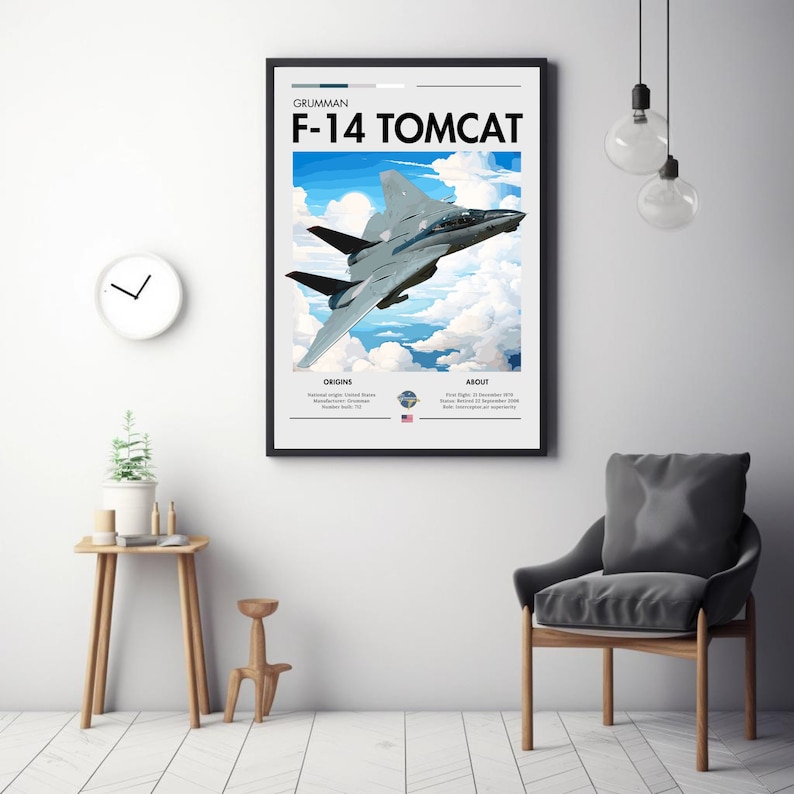 Grumman F-14 Tomcat Supersonic Print Aviation Art, Vietnam War Plane ...