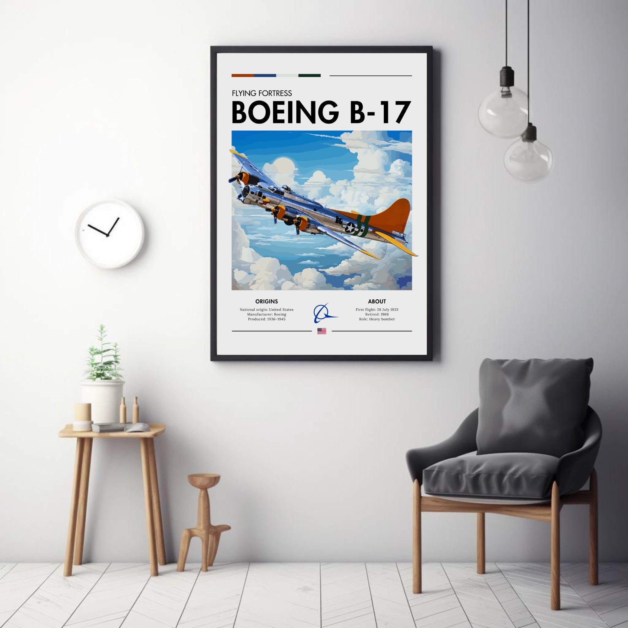Boeing B-17 Flying Fortress Print WWII Aviation Art, Heavy Bomber ...