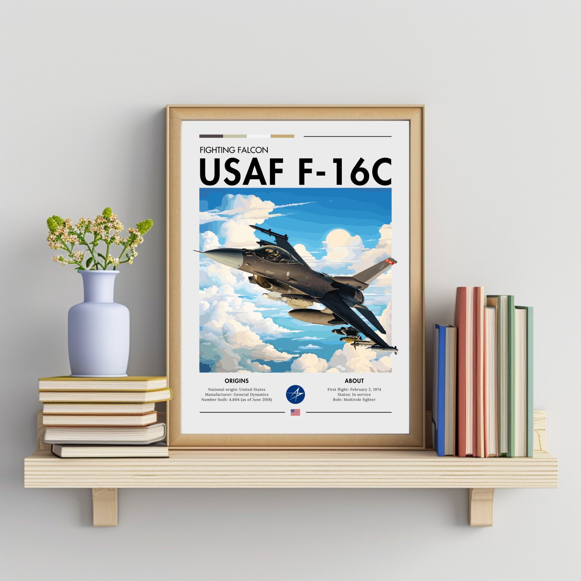 USAF F-16 Poster - USAF Aviation Art, Multirole Fighter Jet Print ...