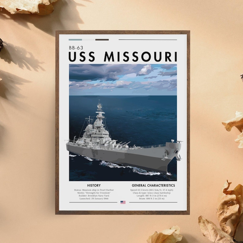USS Missouri Battleship Print, Naval Ship Poster, Maritime Wall Art - Etsy