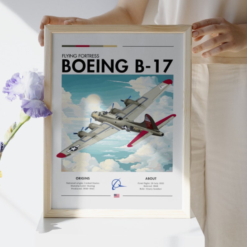 Boeing B-17 Flying Fortress Print WWII Aviation Art, Heavy Bomber ...