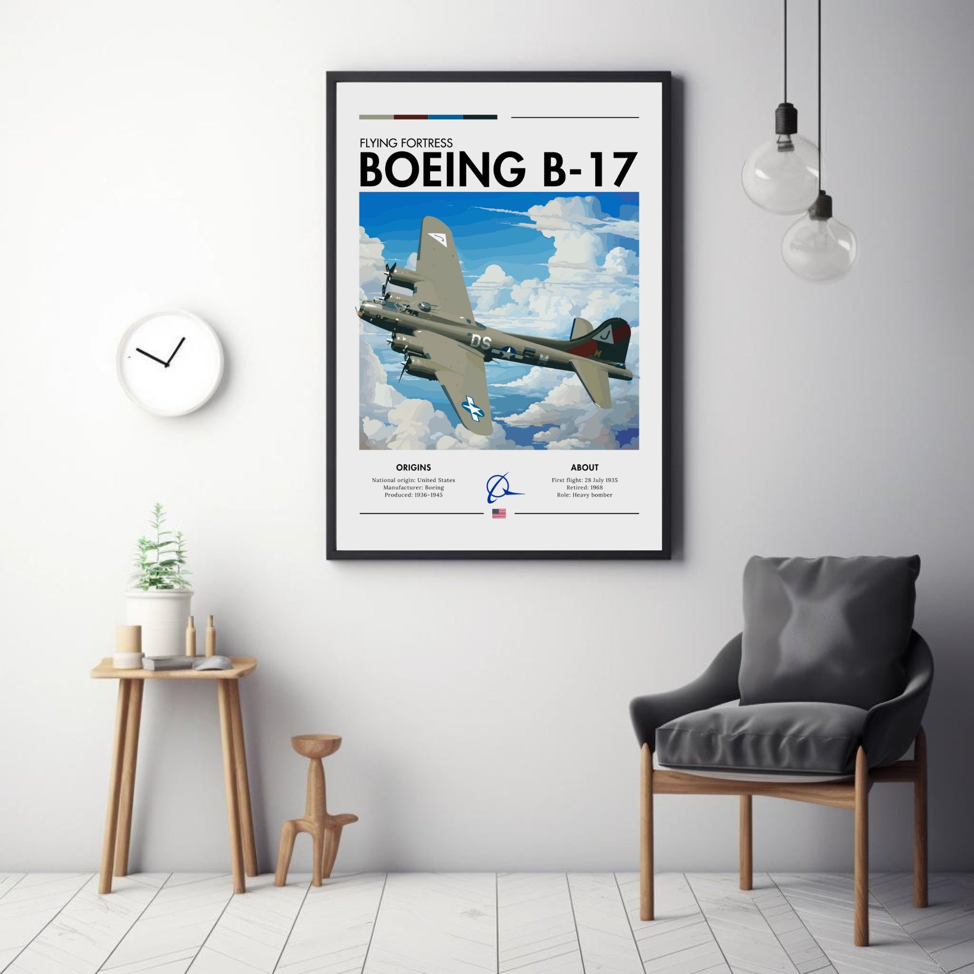 Boeing B-17 Flying Fortress Print WWII Aviation Art, Heavy Bomber ...