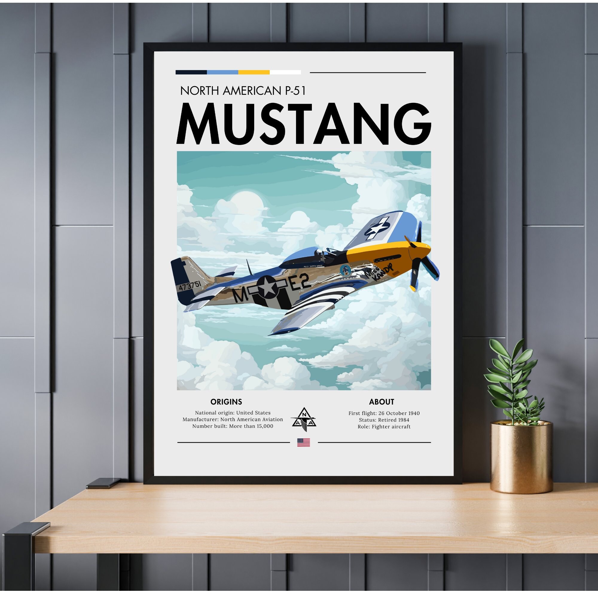 North American P-51 Mustang Print WWII Aviation Art, Korean War, Royal ...