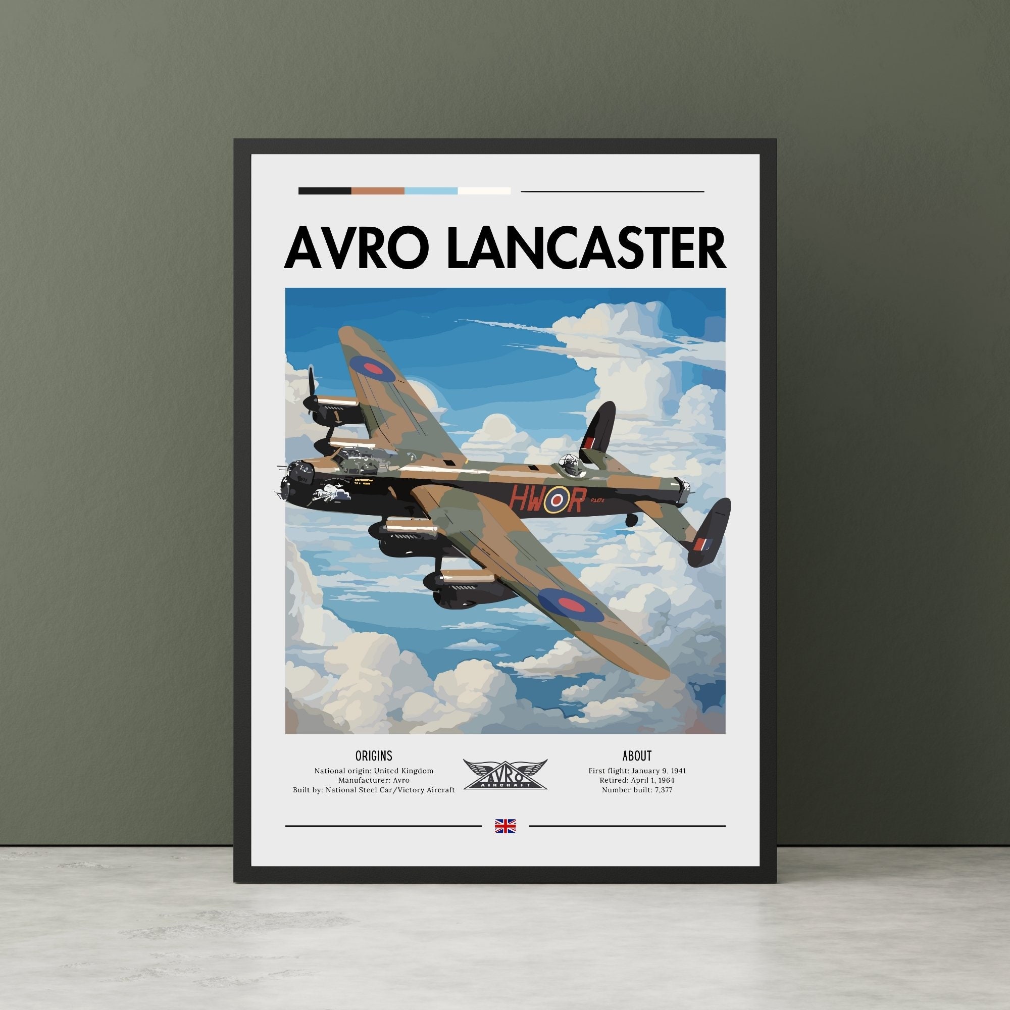 Vintage Avro Lancaster Bomber Print WWII Aviation Art, Battle of ...