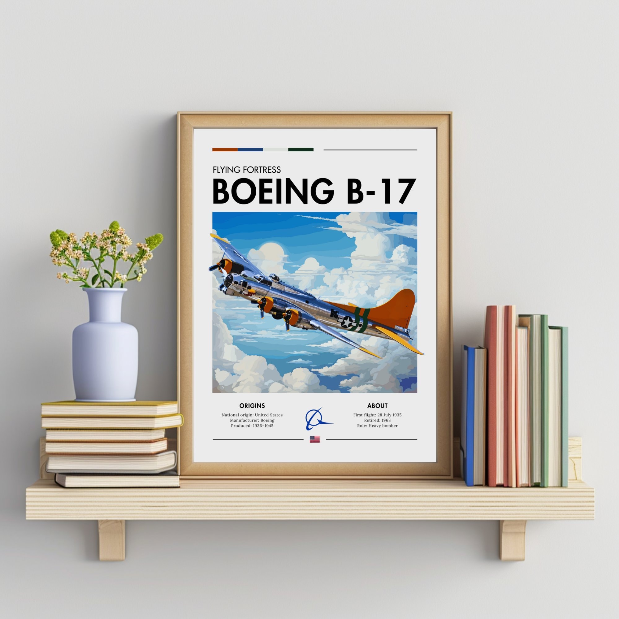 Boeing B-17 Flying Fortress Print WWII Aviation Art, Heavy Bomber ...