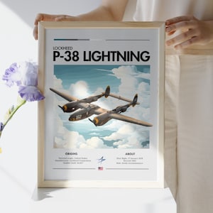 Vintage Lockheed P-38 Lightning Bomber Print - WWII Aviation Art, USA Airforce, White Cliffs ...