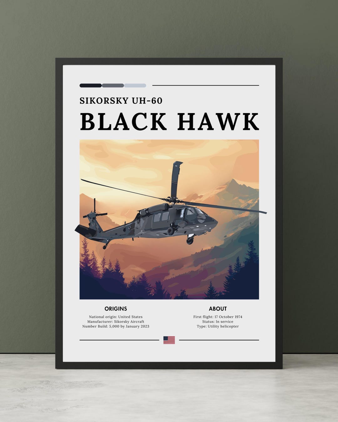 Sikorsky UH-60 Black Hawk Poster -american Helicopter Print, Utility ...